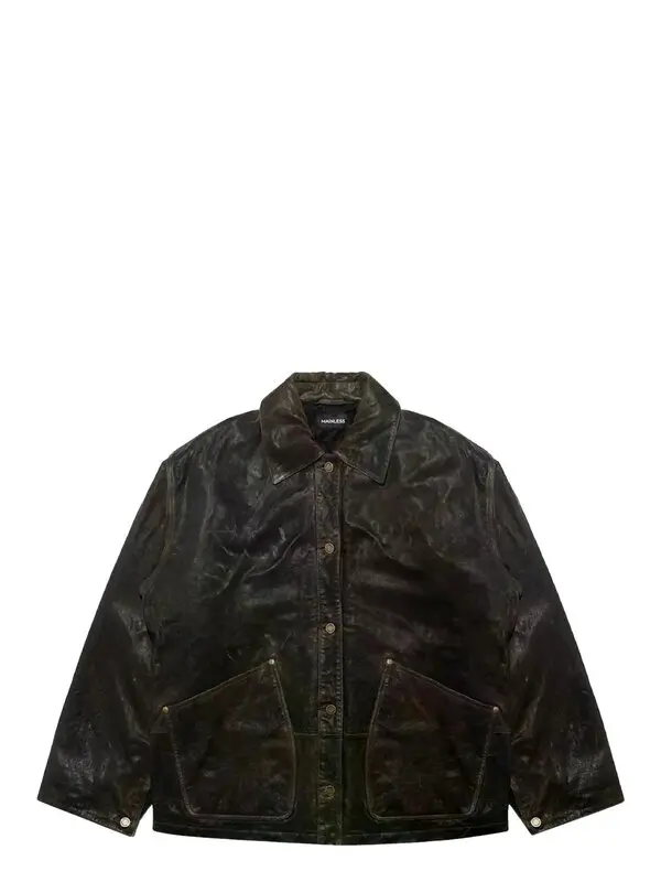 MAINLESS Scratched Leather Jacket - Green