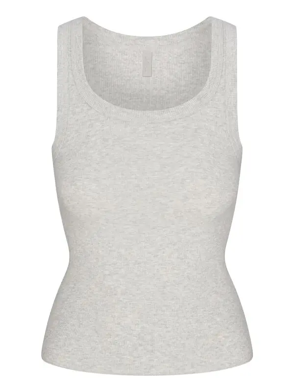 SKIMS Ribbed Cotton Scoop Neck Tank Top - Light Heather Grey