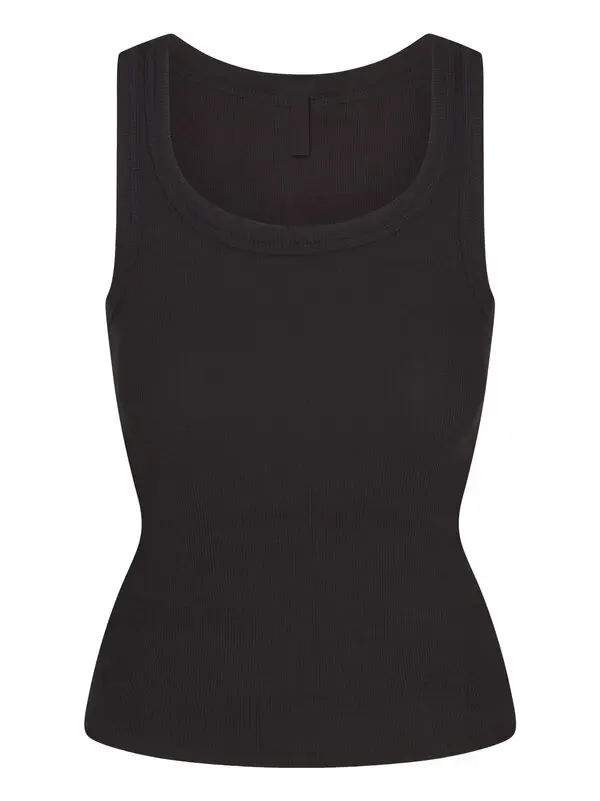 SKIMS Ribbed Cotton Scoop Neck Tank Top - Soot
