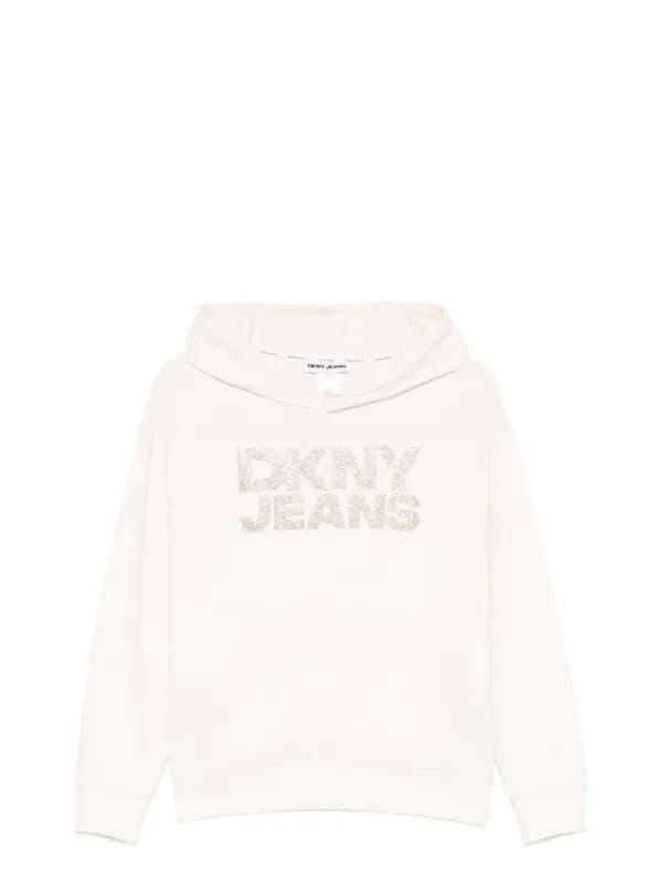 Dkny Rhinestone-logo Hoodie - Neutrals