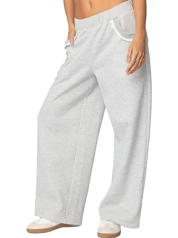 EDIKTED Ashtin Ruffle Trim Sweatpants - Gray Melange