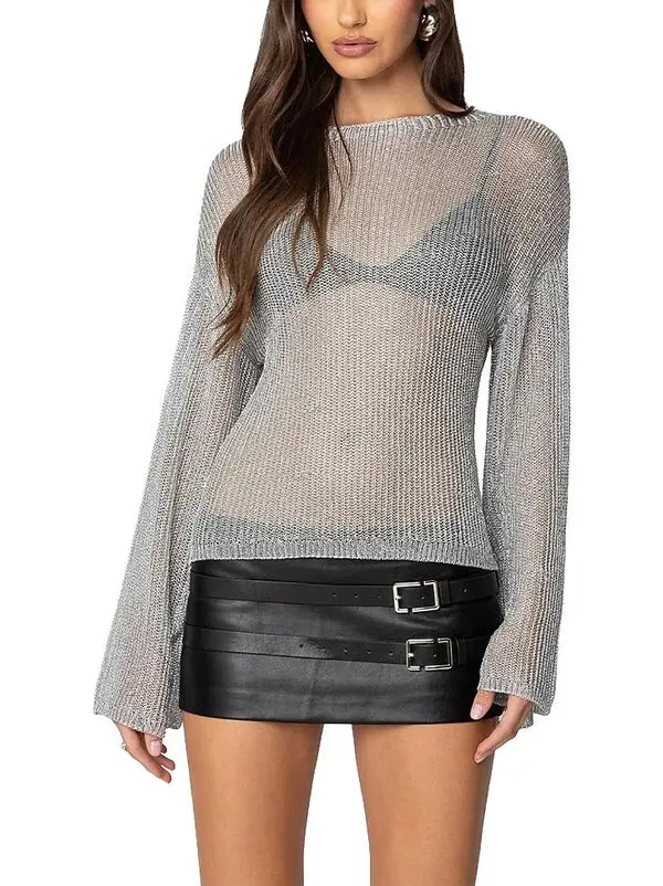 EDIKTED Sheer Knit Sweater - Silver