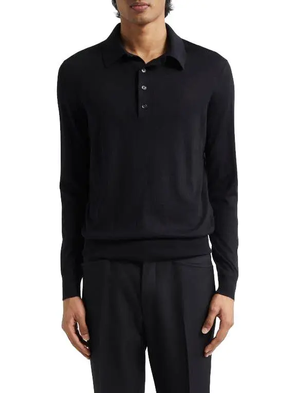 TOM FORD Fine Gauge Cashmere & Silk Polo Sweater - Lb999 Black