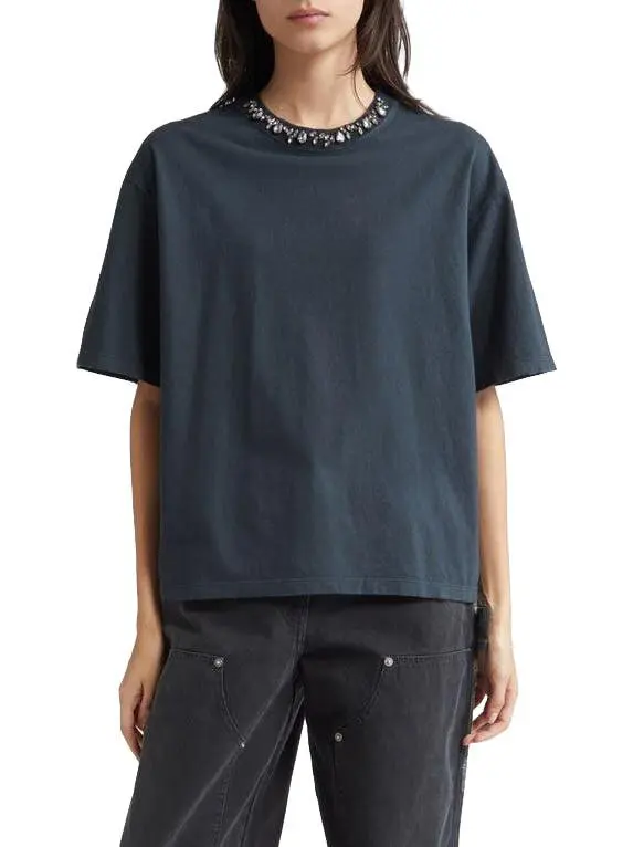 GOLDEN GOOSE Crystal-embellished Cotton T-shirt - Washed Black