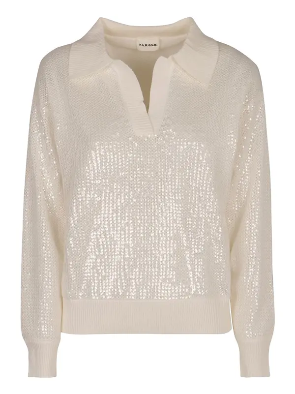 P.a.r.o.s.h Sequinned Polo Top - White
