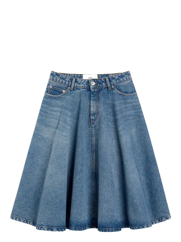 Ami Godet-detail Midi Skirt - Blue