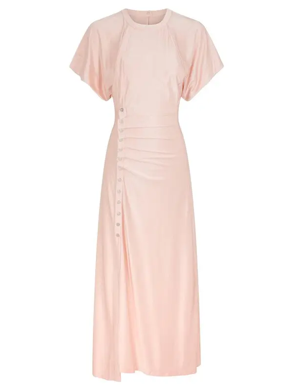 Rabanne Gathered Satin Jersey Midi Dress - Pink
