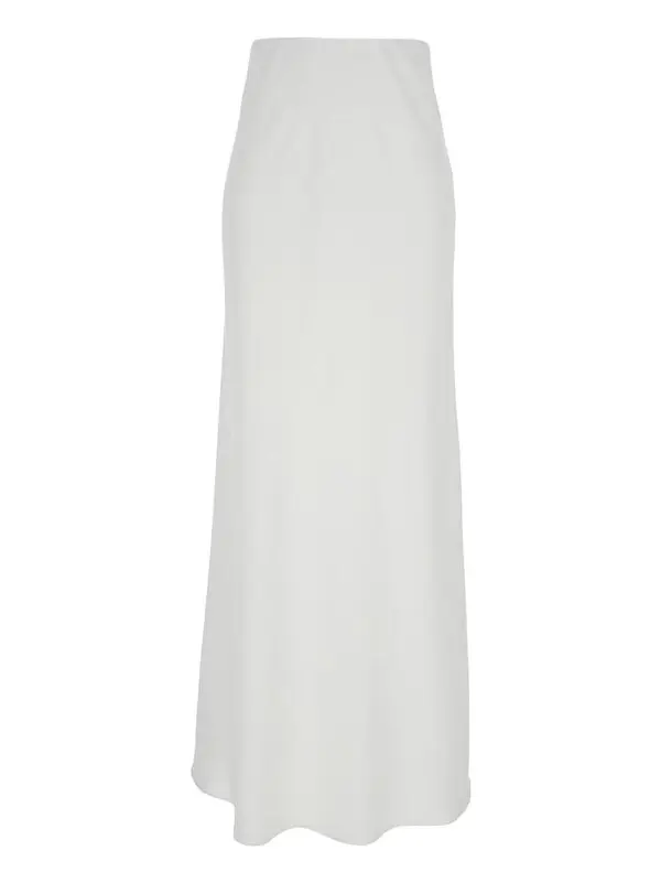 PLAIN Satin Long Skirt With Ruffle - White