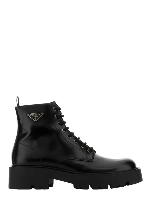 Prada Leather Ankle Boots - Black