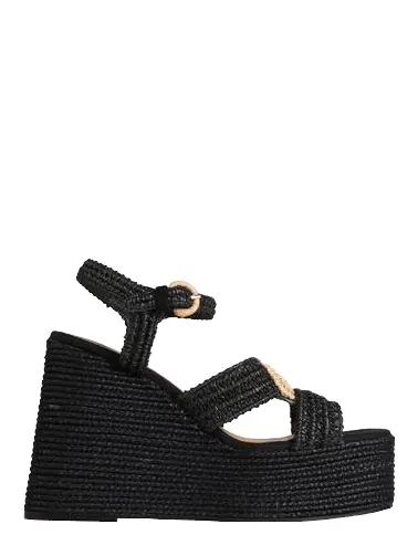 CastaÑer Raffia Wedge Sandals - Black