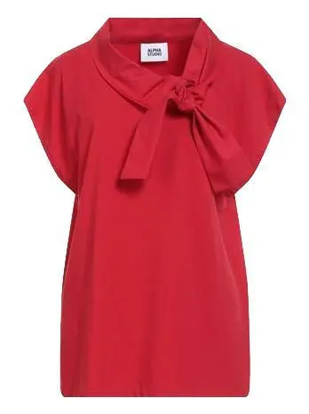 Alpha Studio Cotton Stretch Bow Blouse - Red