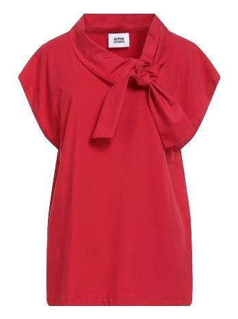 Alpha Studio Cotton Stretch Bow Blouse - Red