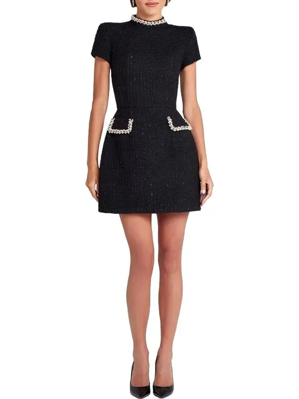 NADINE MERABI Simone Embellished Tweed Minidress - Black