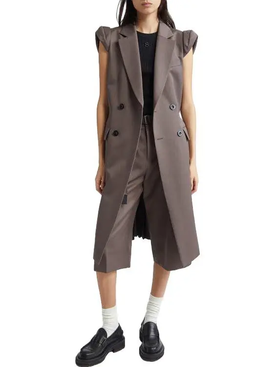 Sacai Pinstripe Wool Vest - Taupe X Black