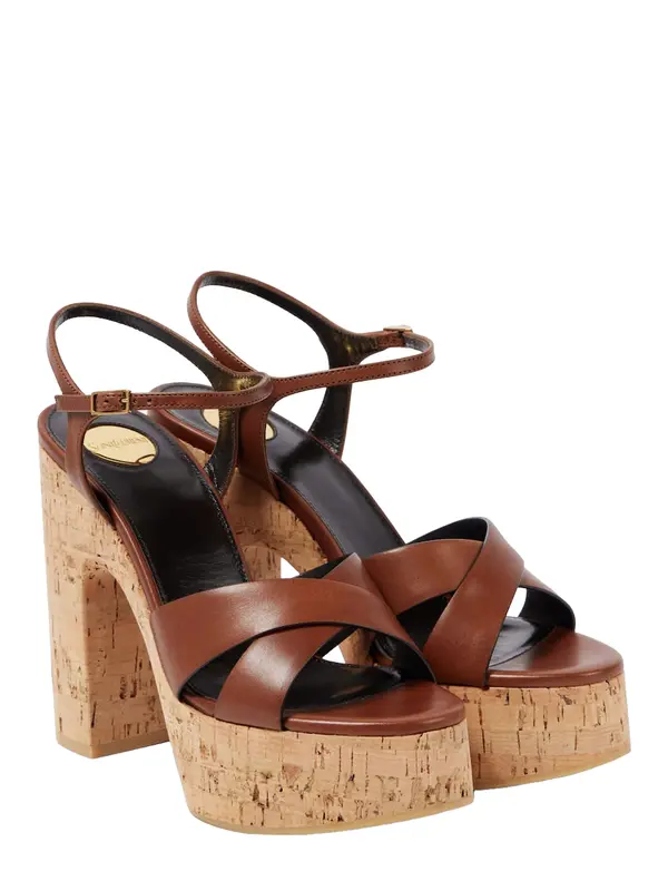 Saint Laurent Bianca Leather Platform Sandals - Brown