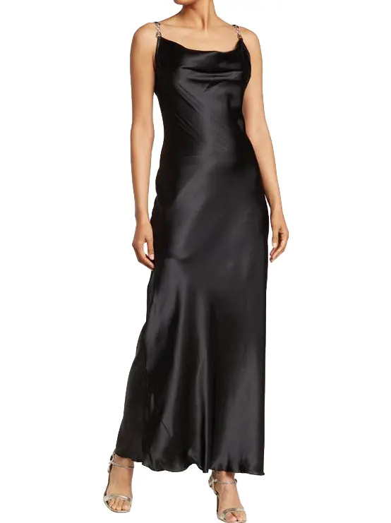 JUMP APPAREL Solid Long Satin Slip Dress - Black