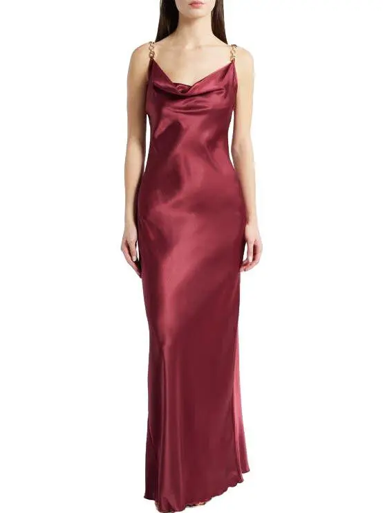JUMP APPAREL Solid Long Satin Slip Dress - Wine