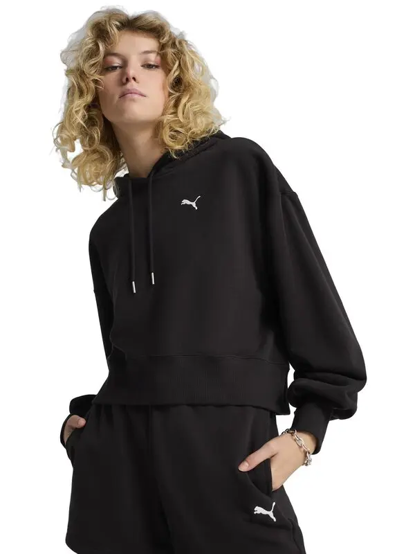 PUMA Relaxed Cropped Hoodie - Black