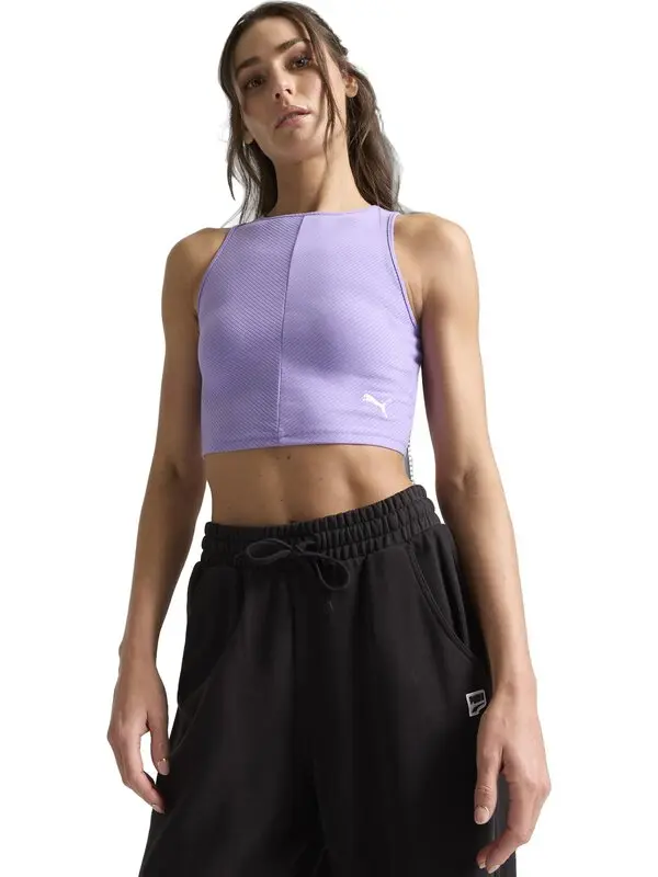 PUMA Wardrobe Essentials Ribbed Crop Top - Purple