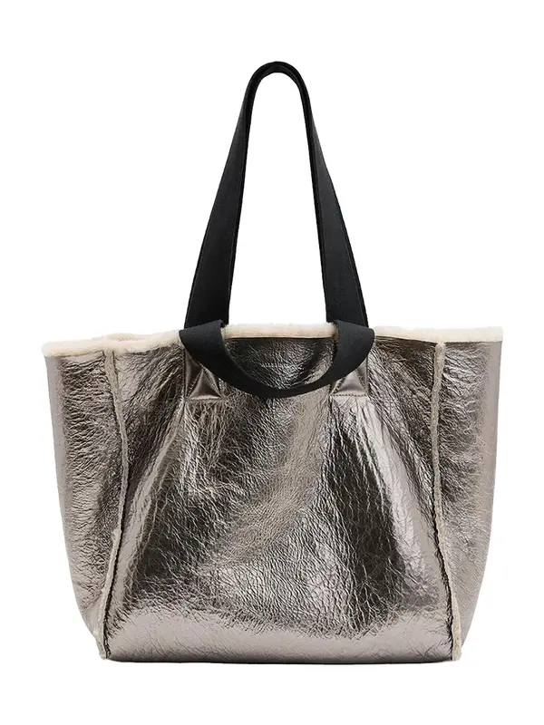 ALLSAINTS Izzy Reversible Shearling Tote - Silver