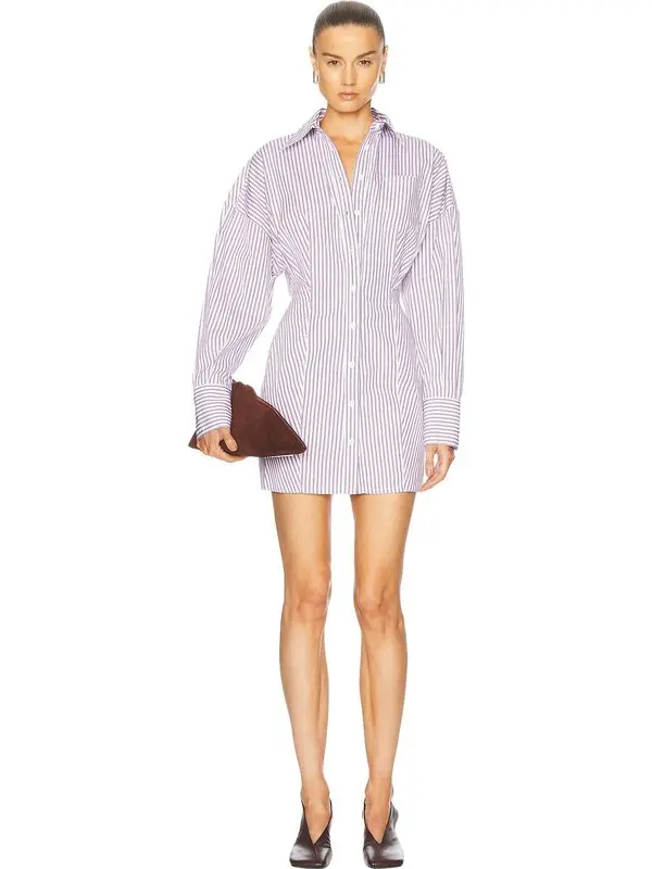 Attico Long Sleeve Shirt Dress - White & Purple