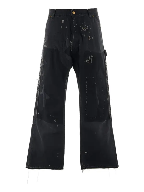 SAINT MXXXXXX Distressed Wide-leg Jeans - Black
