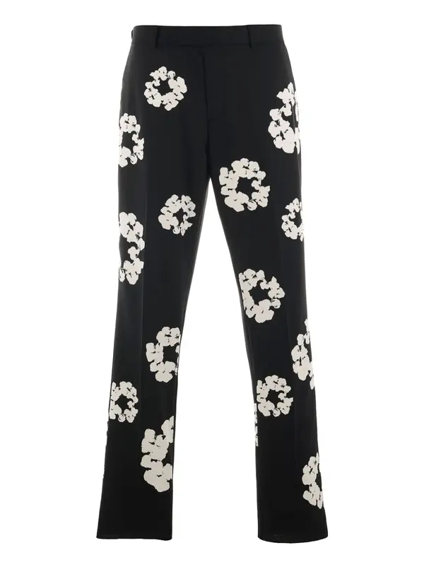 SAINT MXXXXXX Wreath-print Tailored Trousers - Black