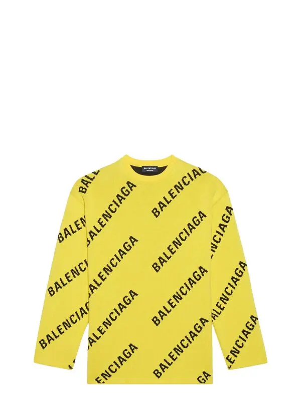 Balenciaga Allover Logo Crewneck /black - Yellow