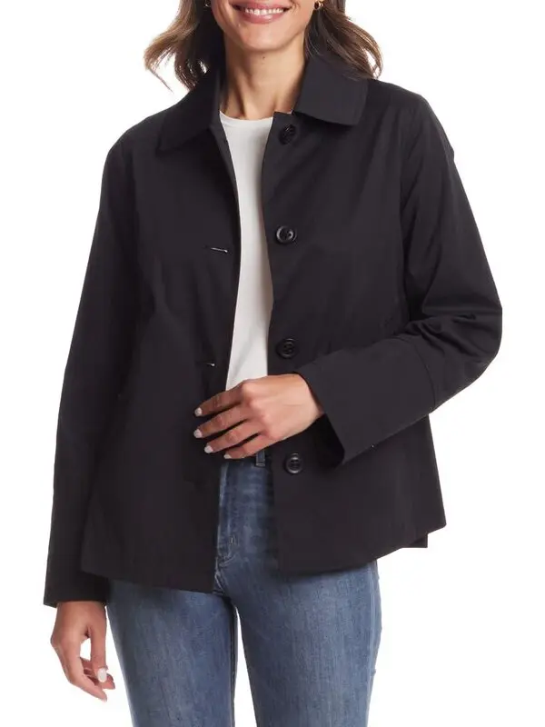 Gallery Button-front Raincoat - Black