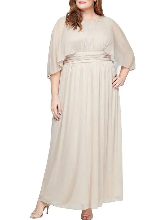 SL FASHIONS Glitter Capelet Chiffon Gown - Champagne