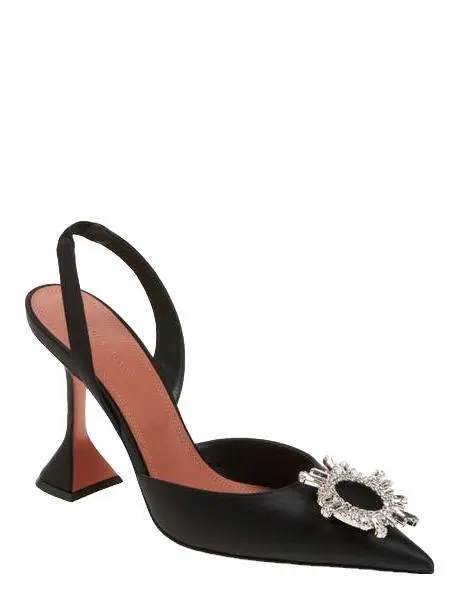 Amina Muaddi Begum Crystal Slingback Pumps - Satin Black/ White Crystal