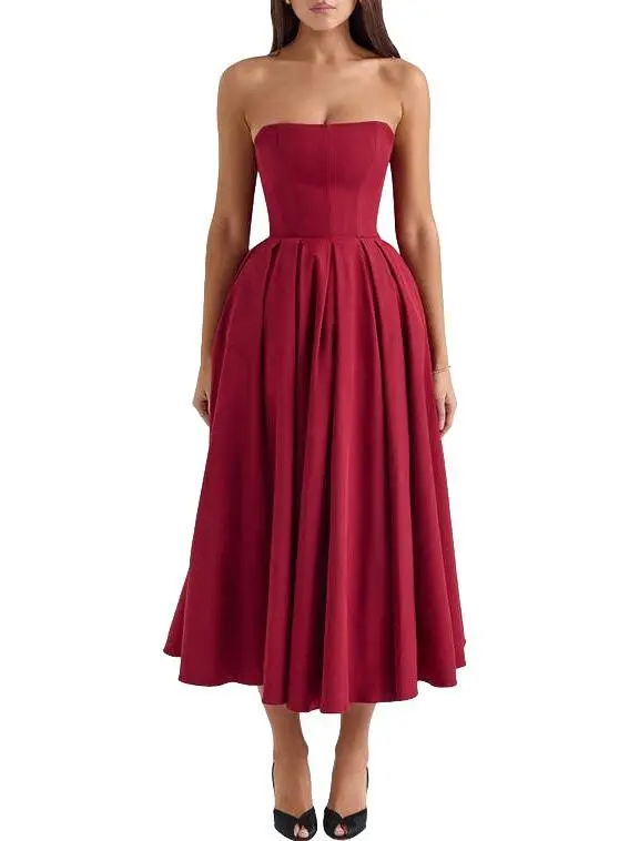House Of Cb Pandora Strapless Midi Dress - Rhubarb