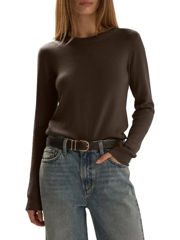 FAVORITE DAUGHTER Cashmere Crewneck Sweater - Espresso