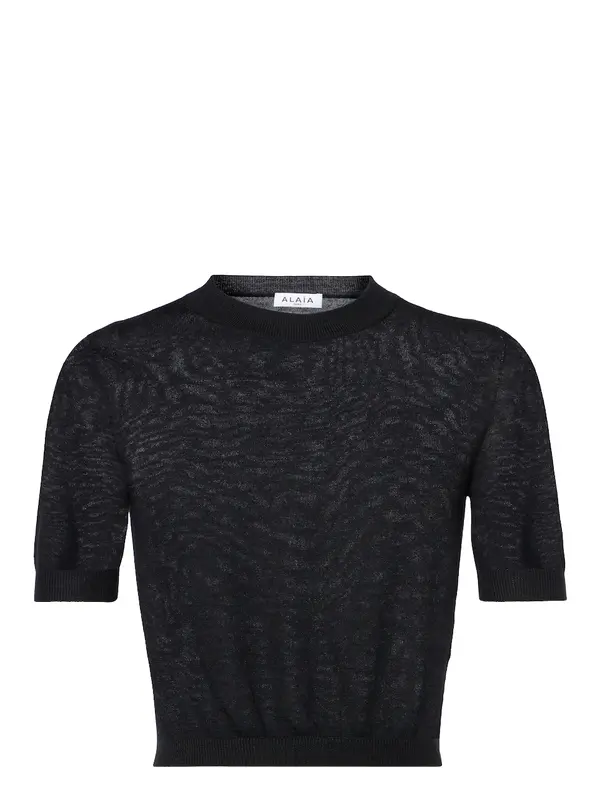 Alaïa Cropped Cashmere Top - Black