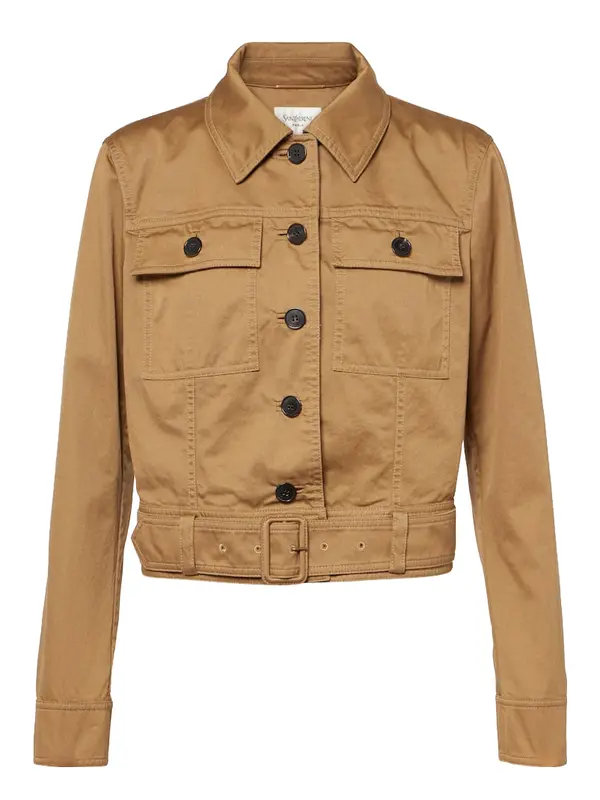 Saint Laurent Cropped Cotton Serge Jacket - Beige