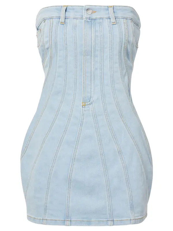 MUGLER Paneled Denim Bustier Mini Dress - Blue