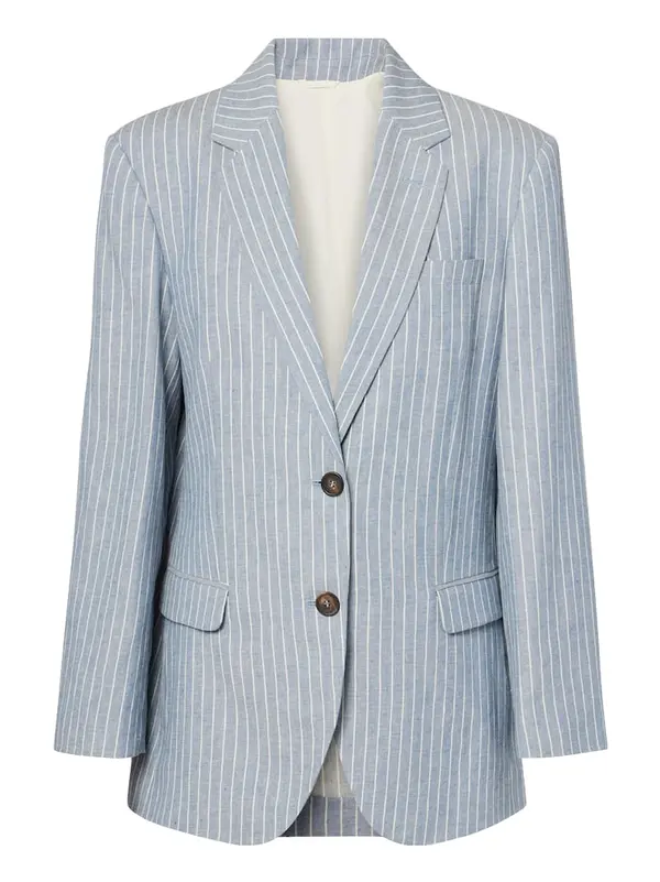 Brunello Cucinelli Pinstripe Linen-blend Blazer - Blue