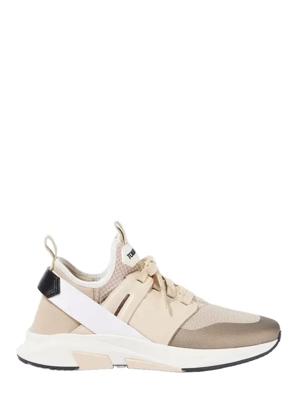 TOM FORD Jago Leather-trimmed Sneakers - Beige