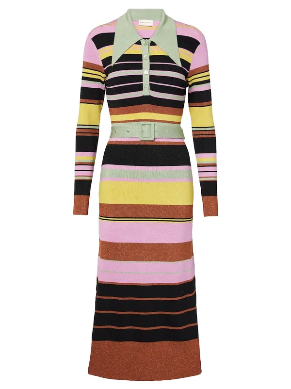 Rixo Striped Metallic Midi Dress - Multicoloured