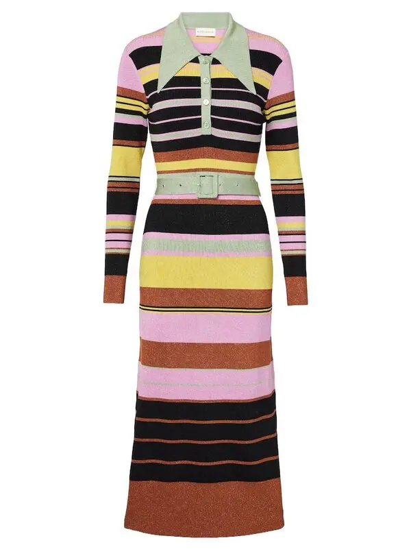 Rixo Striped Metallic Midi Dress - Multicoloured