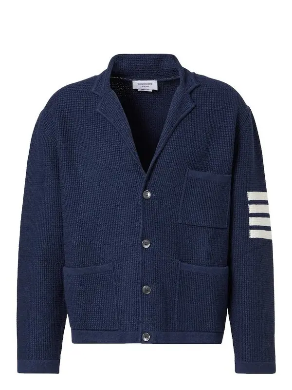 Thom Browne 4-bar Linen And Cotton-blend Cardigan - Blue