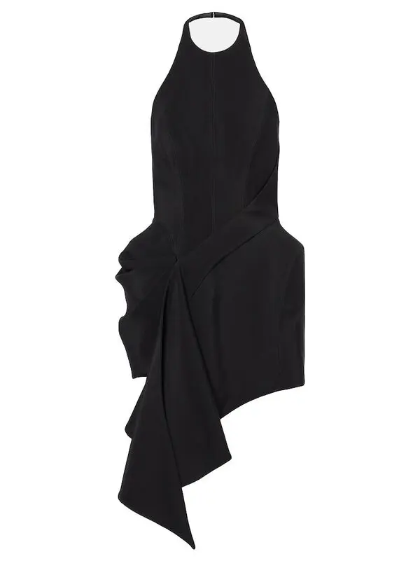 MUGLER Asymmetric Draped Mini Dress - Black