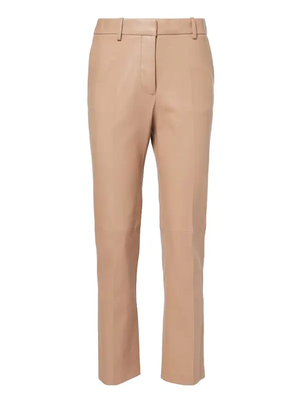 JOSEPH Coleman Leather Straight Pants - Beige