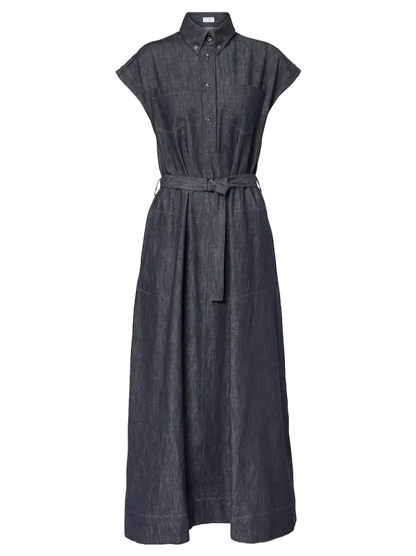 Brunello Cucinelli Belted Denim Maxi Dress - Blue