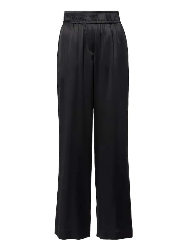 Brunello Cucinelli Silk-blend Wide-leg Trousers - Black