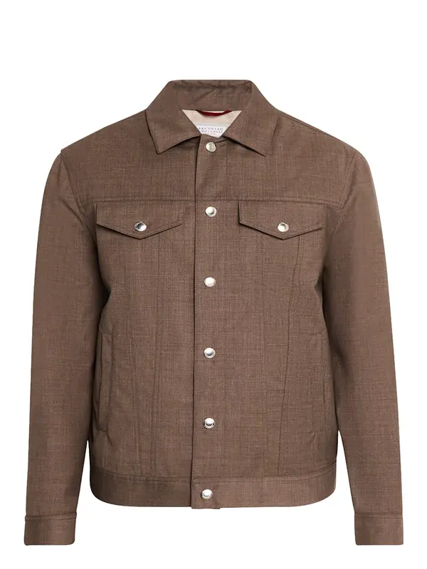 Brunello Cucinelli Wool Snap-front Trucker Jacket - Bark