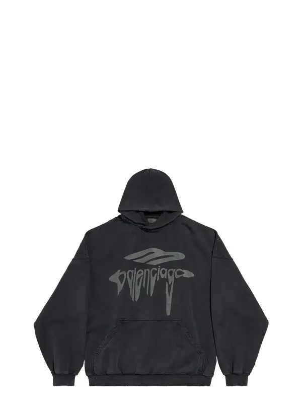 Balenciaga Liquid-effect Logo Hoodie - 1013 Faded Wash Blck/anth
