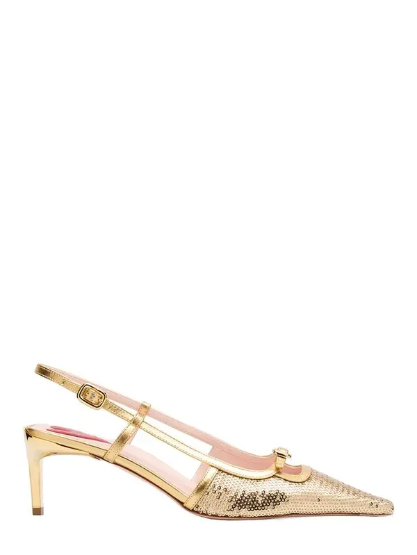 ROGER VIVIER Sequin Buckle Slingback Pumps - Oro Chiaro