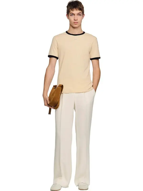 Sandro Two-tone Patch T-shirt - Sand