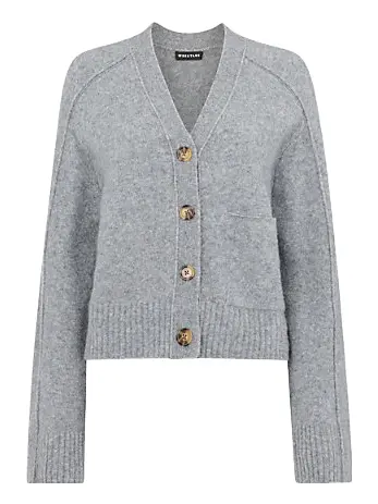 Whistles Patch-pocket V-neck Wool-blend Cardigan - Grey